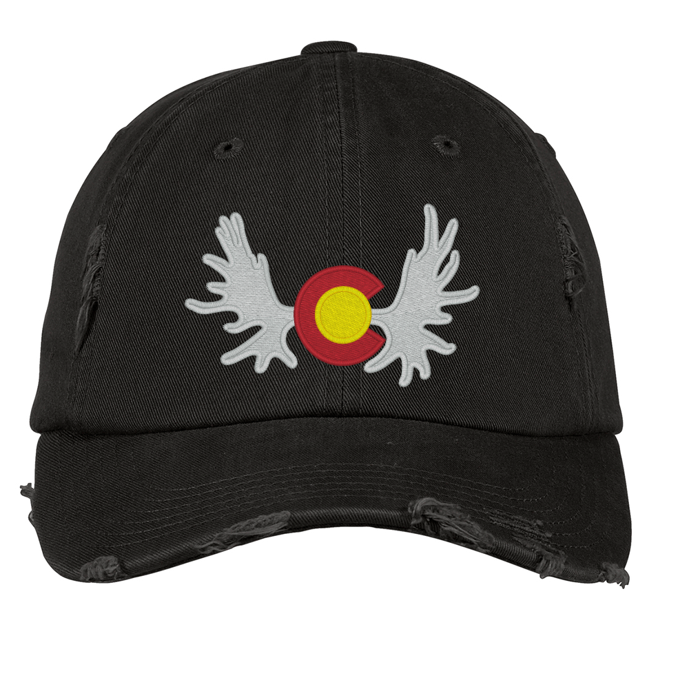 Colorado Moose Distressed Cap - All Black – Colorado Hat Company