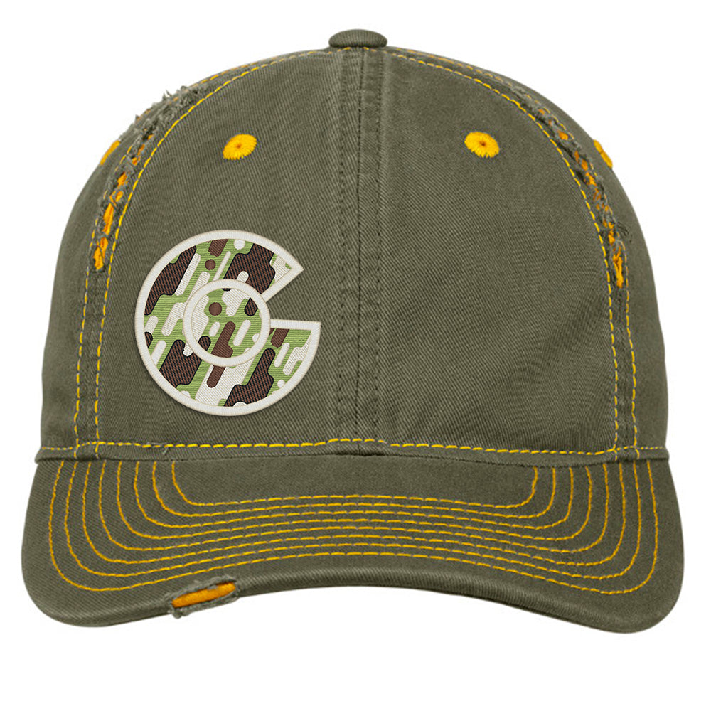 Colorado C - Camo - Distressed Cap - Army Gold – Colorado Hat Company