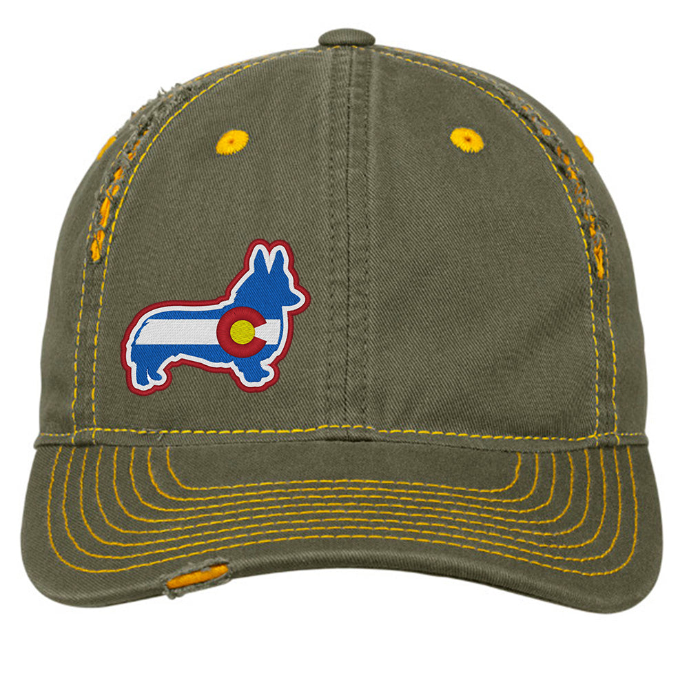 Corgi Colorado Flag - Distressed Cap - Army Gold – Colorado Hat Company