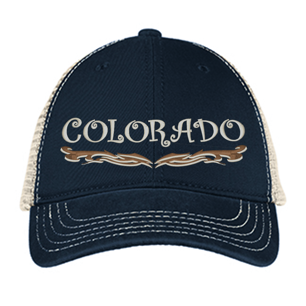 Colorado Tribal Hat - Unstructured Hat Mesh Snapback - Navy and Stone ...